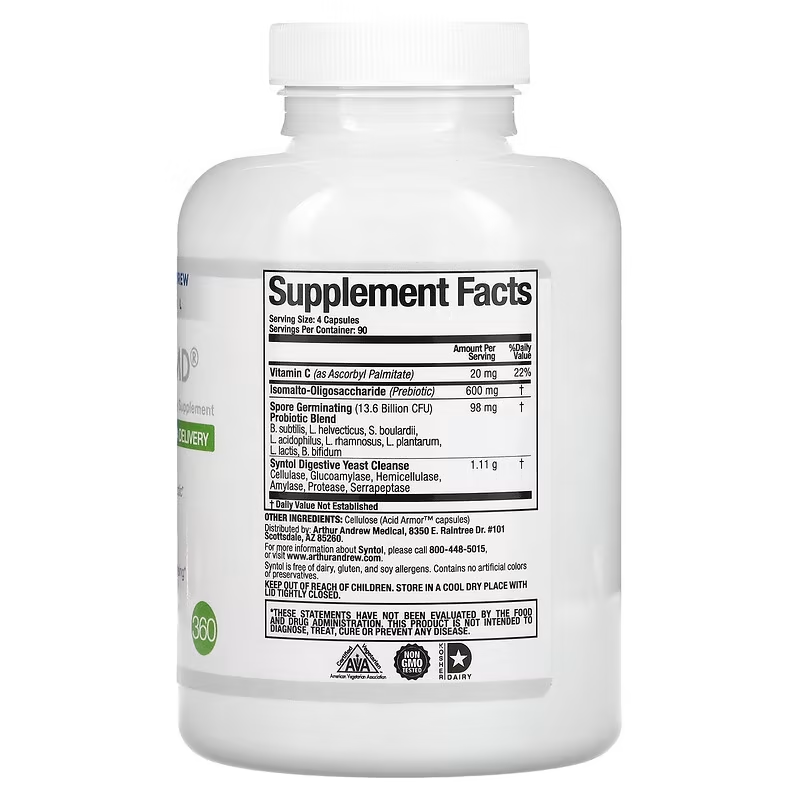 Syntol 500mg 360caps (Arthur Andrew Medical) (prebiotic, probiotic for ...